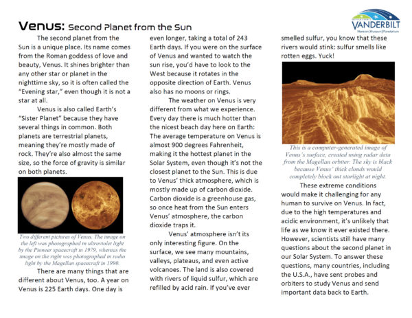 Planetarium Printable Worksheets - Vanderbilt Museum