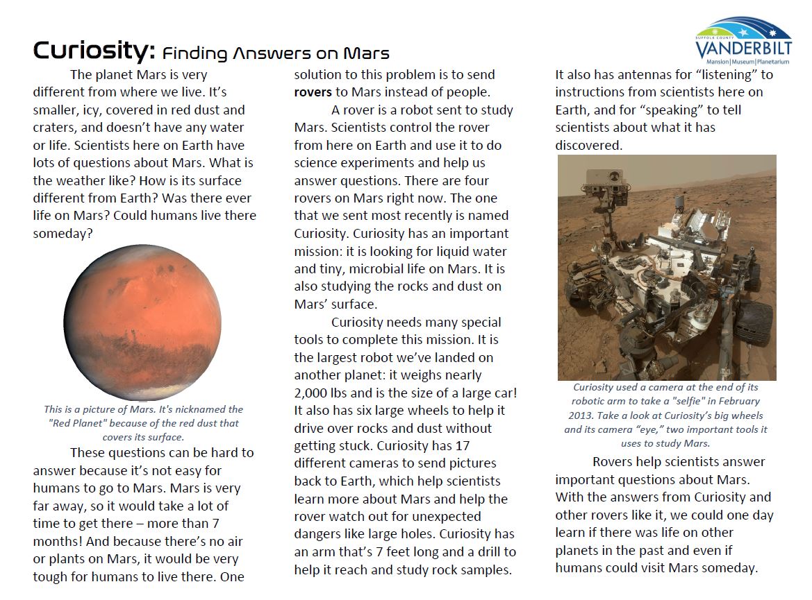 Planetarium Printable Worksheets - Vanderbilt Museum